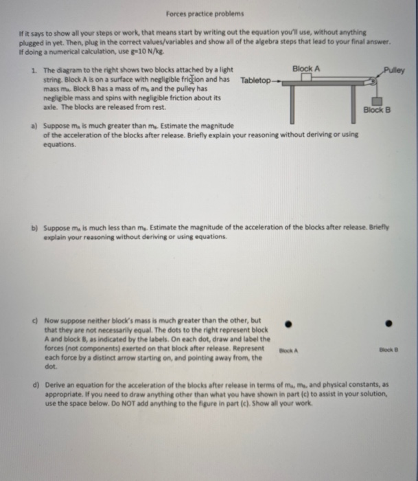 Solved Forces practice problems If it says to show all your | Chegg.com
