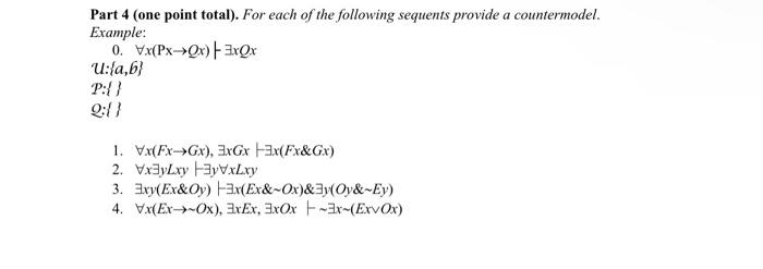 Part 4 (one point total). For each of the following | Chegg.com