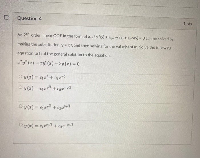 Solved Question 2 An nth-order, linear ODE with constant | Chegg.com