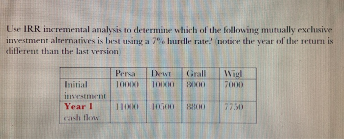 Solved Use IRR incremental analysis to determine which of | Chegg.com