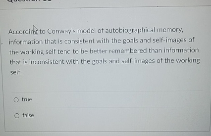 Solved According to Conway's model of autobiographical | Chegg.com