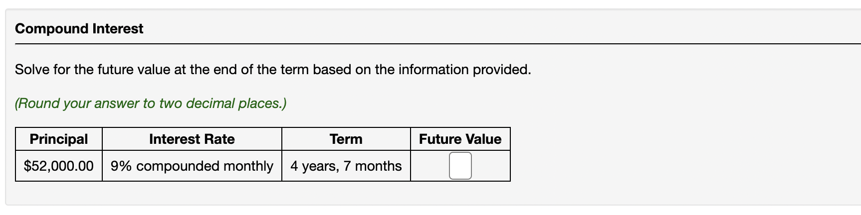 Solved Compound InterestSolve for the future value at the | Chegg.com