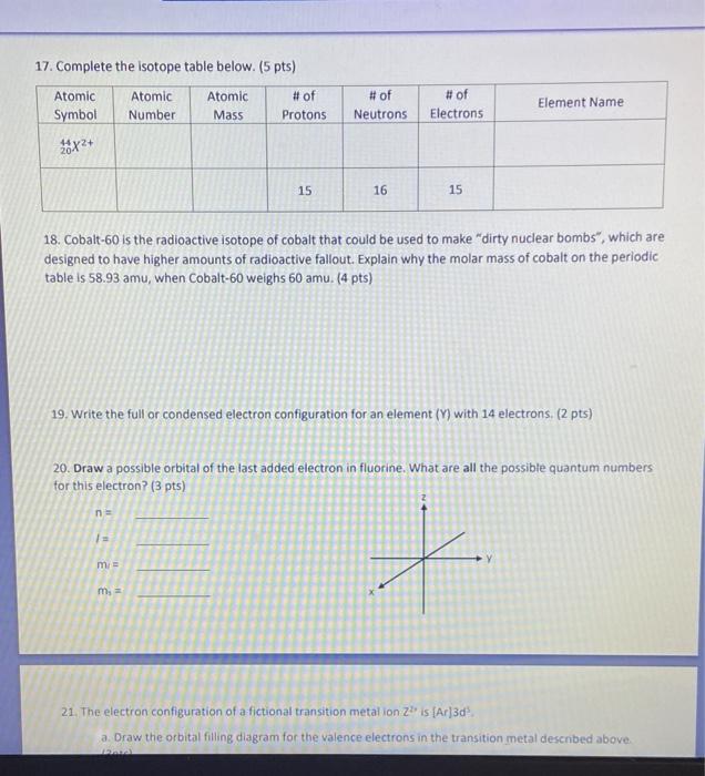 Solved 17. Complete the isotope table below. (5 pts) Atomic | Chegg.com