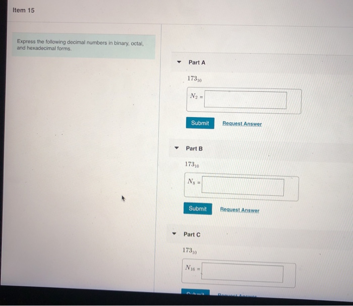 Solved Item 15 Express the following decimal numbers in | Chegg.com