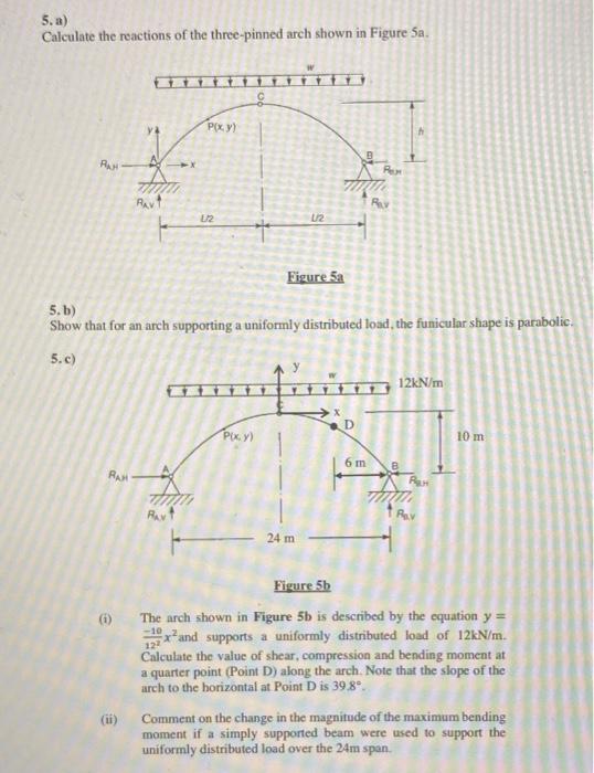 Solved 5.a) Calculate the reactions of the three-pinned arch | Chegg.com