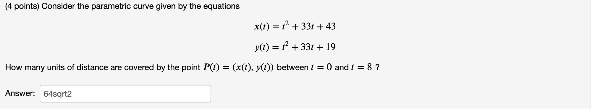 Solved (4 ﻿points) ﻿Consider the parametric curve given by | Chegg.com