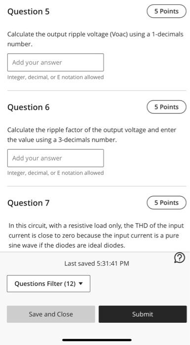 Calculate the output ripple voltage (Voac) using a | Chegg.com