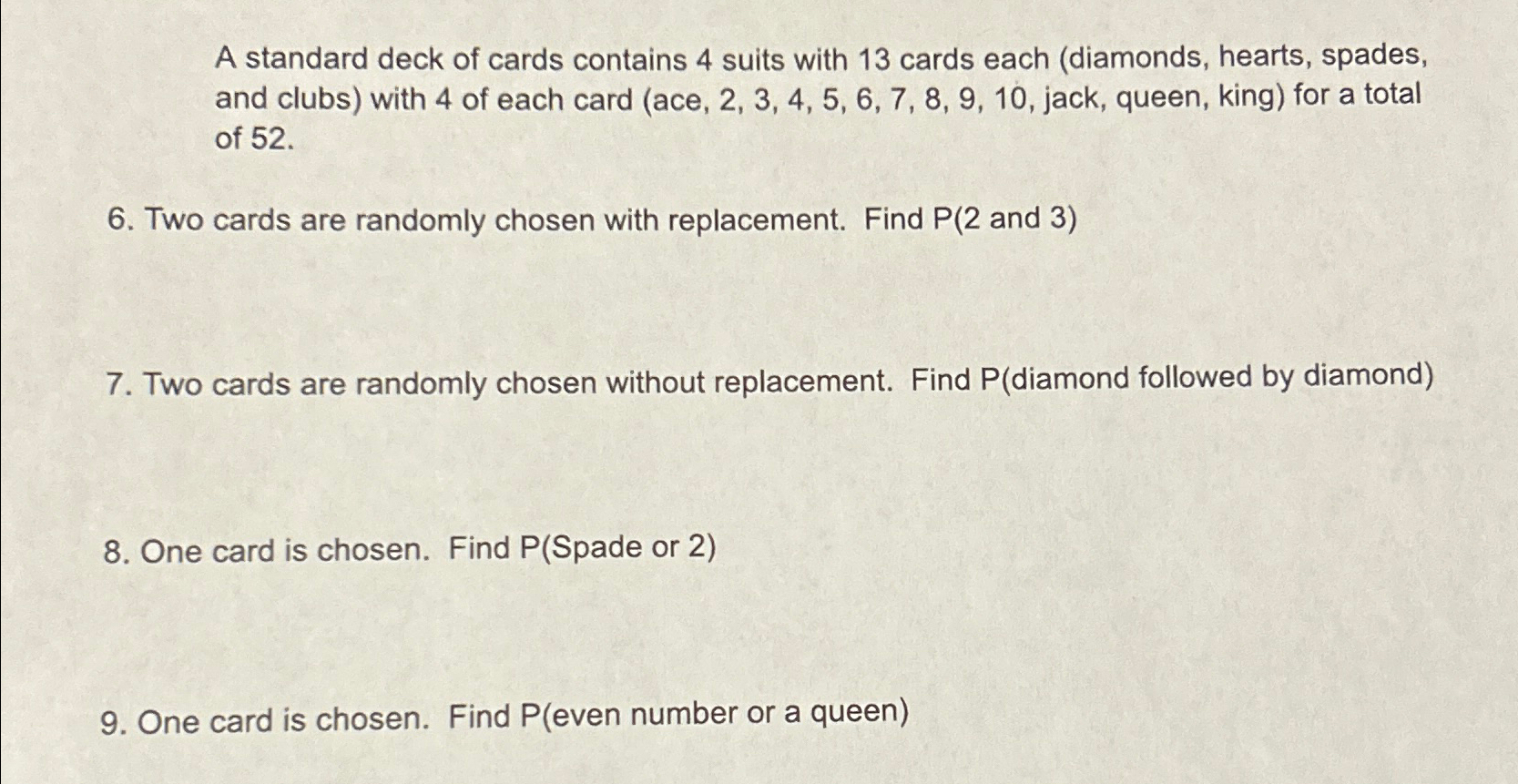 A standard deck of cards contains 4 ﻿suits with 13 | Chegg.com