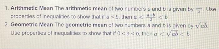 Solved 1. Arithmetic Mean The arithmetic mean of two numbers | Chegg.com