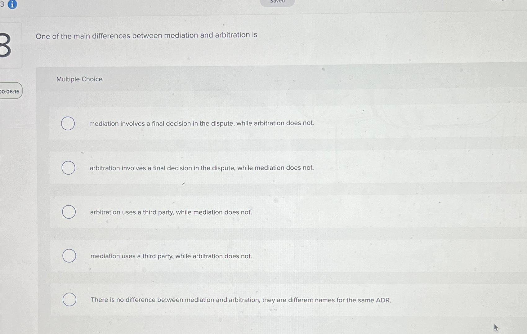 Solved One of the main differences between mediation and | Chegg.com