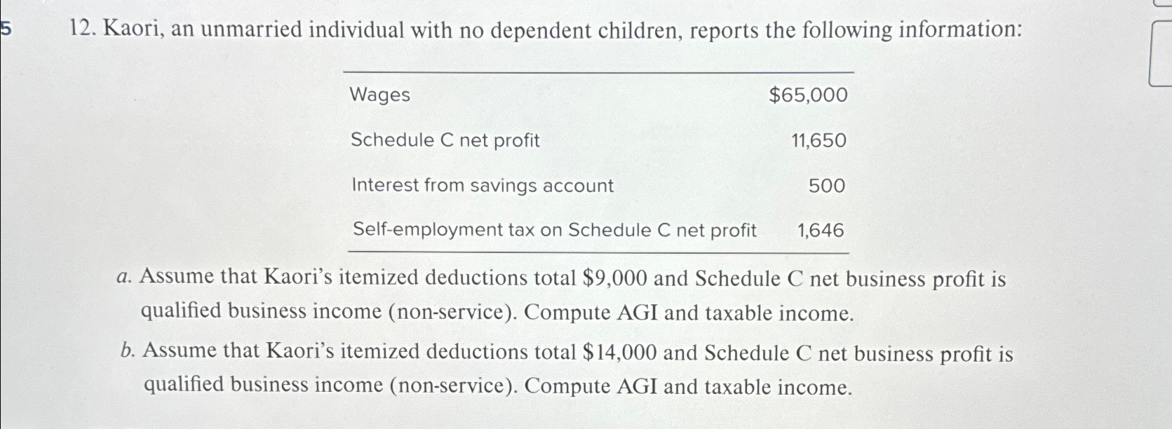 Solved 5 12. ﻿Kaori, an unmarried individual with no | Chegg.com