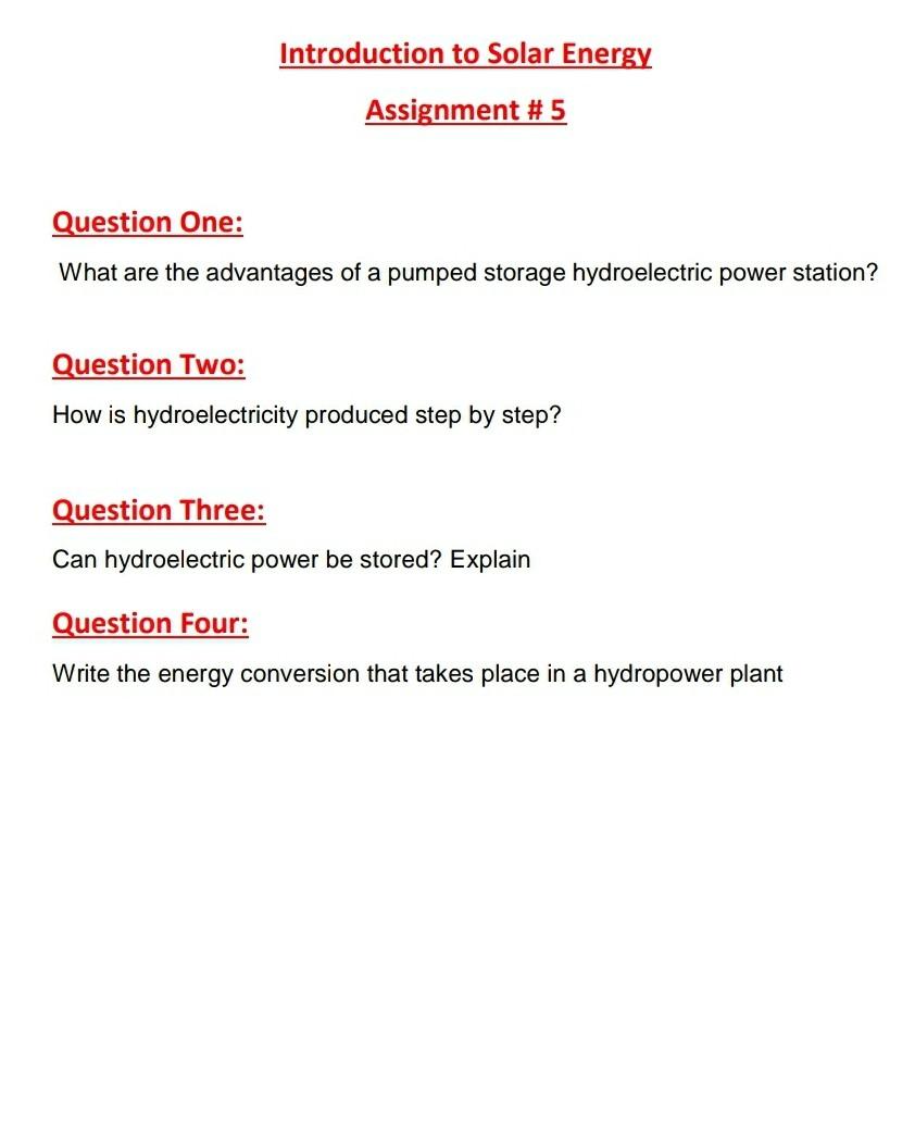 Solved Introduction to Solar Energy Assignment #5 Question | Chegg.com