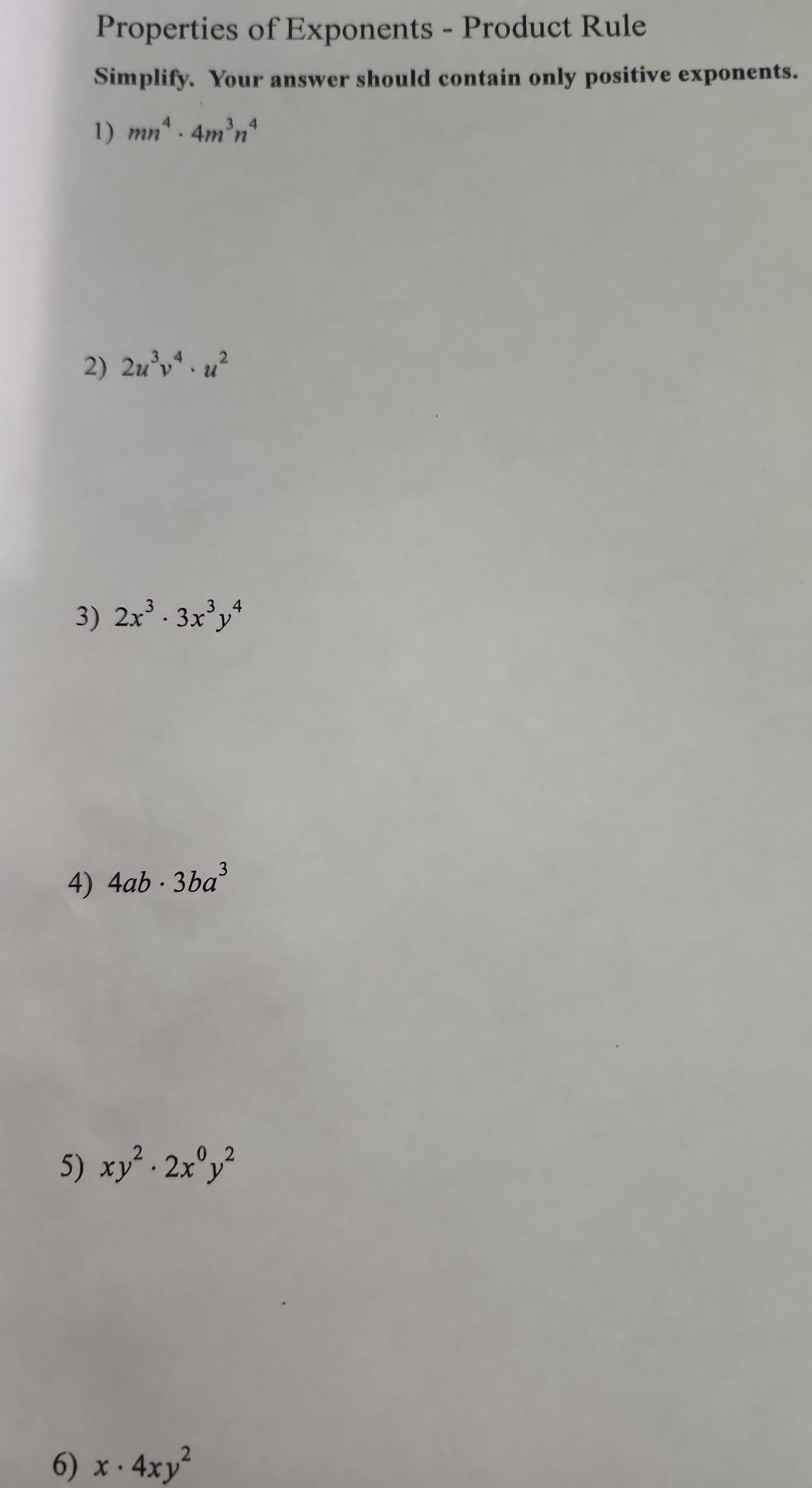 Solved Properties of Exponents - Product Rule Simplify. Your | Chegg.com