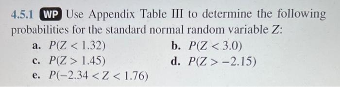 Solved 4.5.1 WP Use Appendix Table III to determine the | Chegg.com