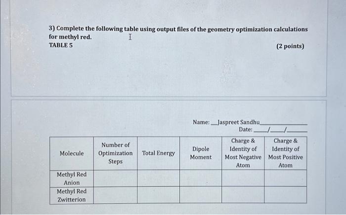 3) Complete the following table using output files of | Chegg.com
