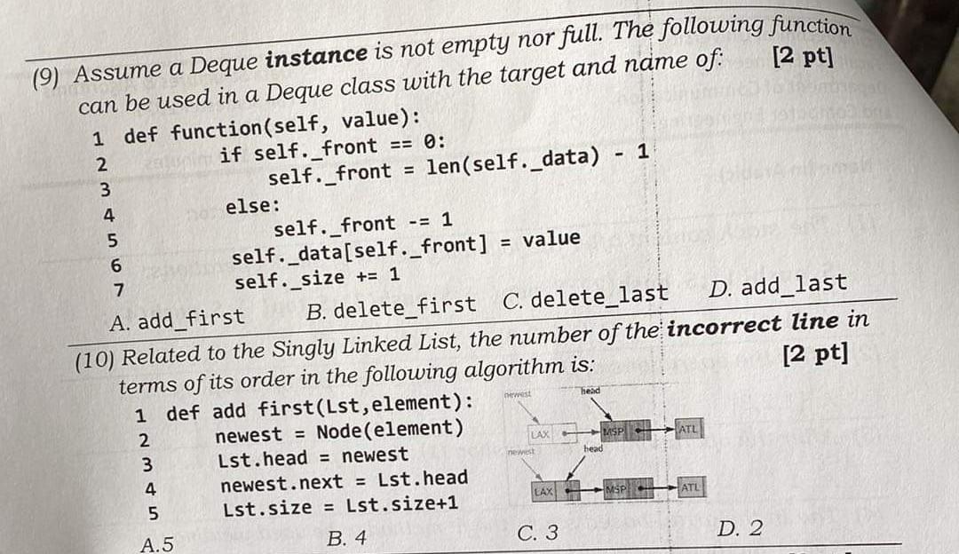 Solved 2 Pt 2 3 4 5 6 7 9 Assume A Deque Instance Is 