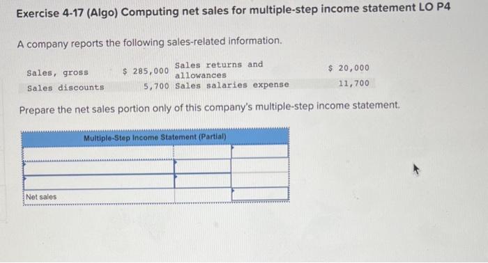Solved Exercise 4-17 (Algo) Computing net sales for | Chegg.com