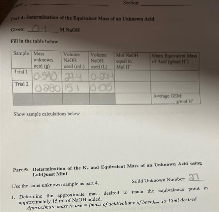 Solved Part 4: Determination of the Equivaleat Mass of an | Chegg.com