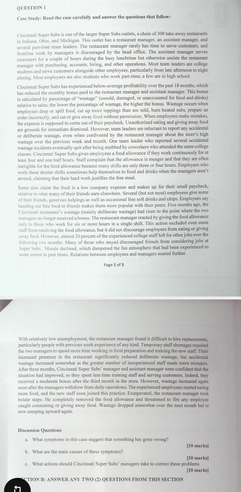 QUESTION 1 Case Study: Read the case carefully and | Chegg.com