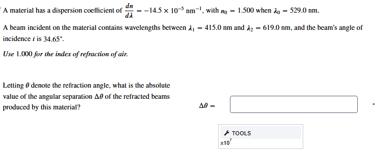 Solved A material has a dispersion coefficient | Chegg.com