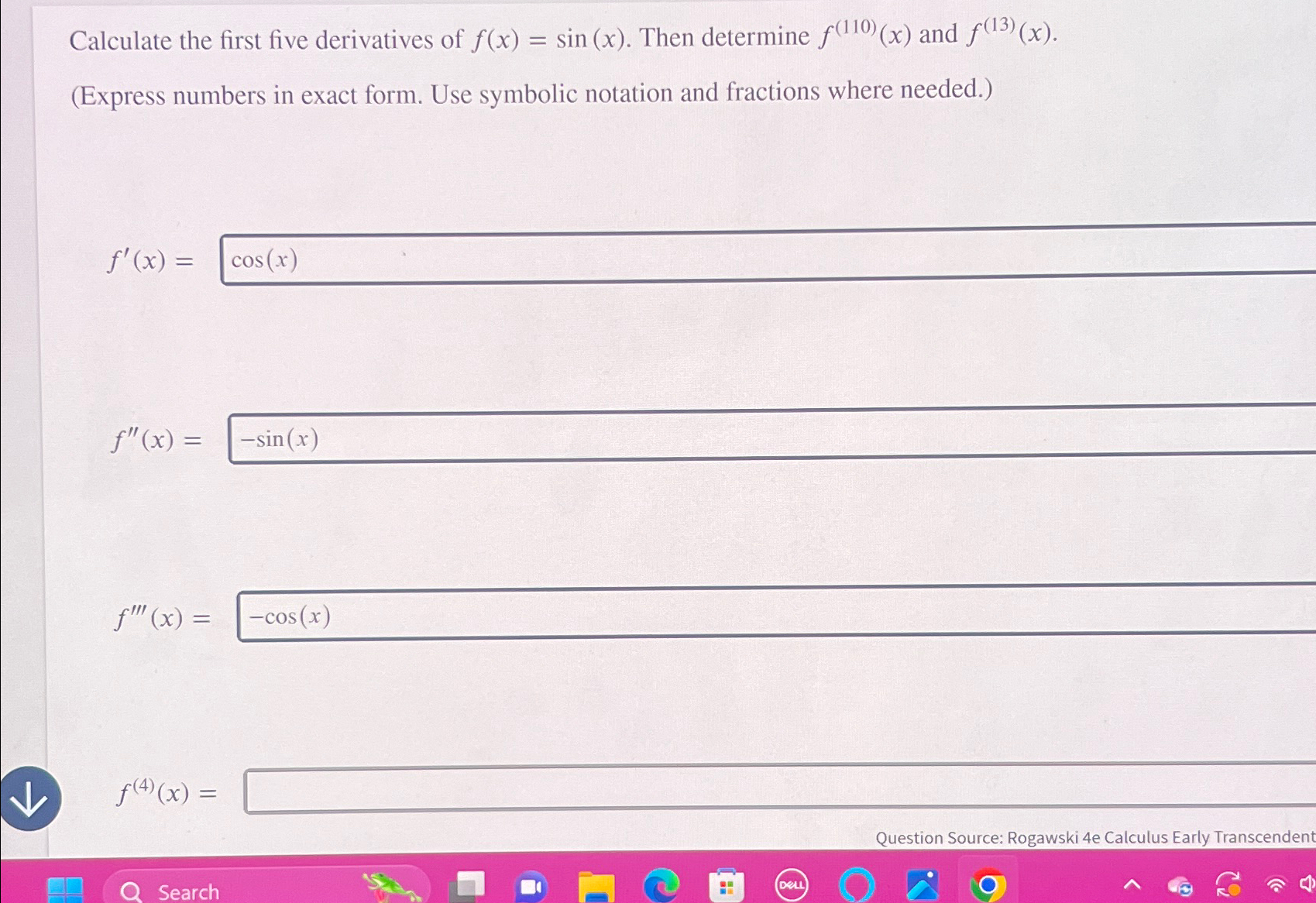 Solved Calculate the first five derivatives of f(x)=sin(x). | Chegg.com