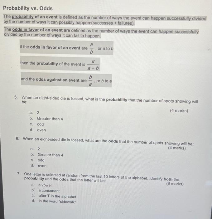 Solved robability vs. Odds he probability of an event is | Chegg.com