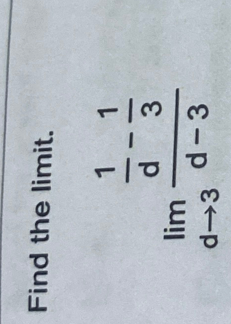 Solved Find the limit.limd→31d-13d-3 | Chegg.com