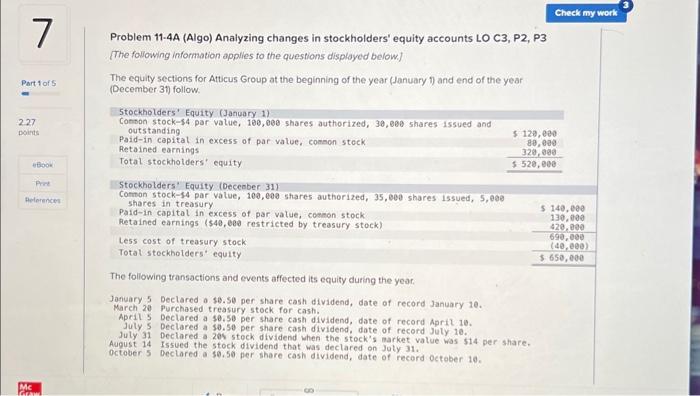 Solved Problem 11-4A (Algo) Analyzing changes in | Chegg.com
