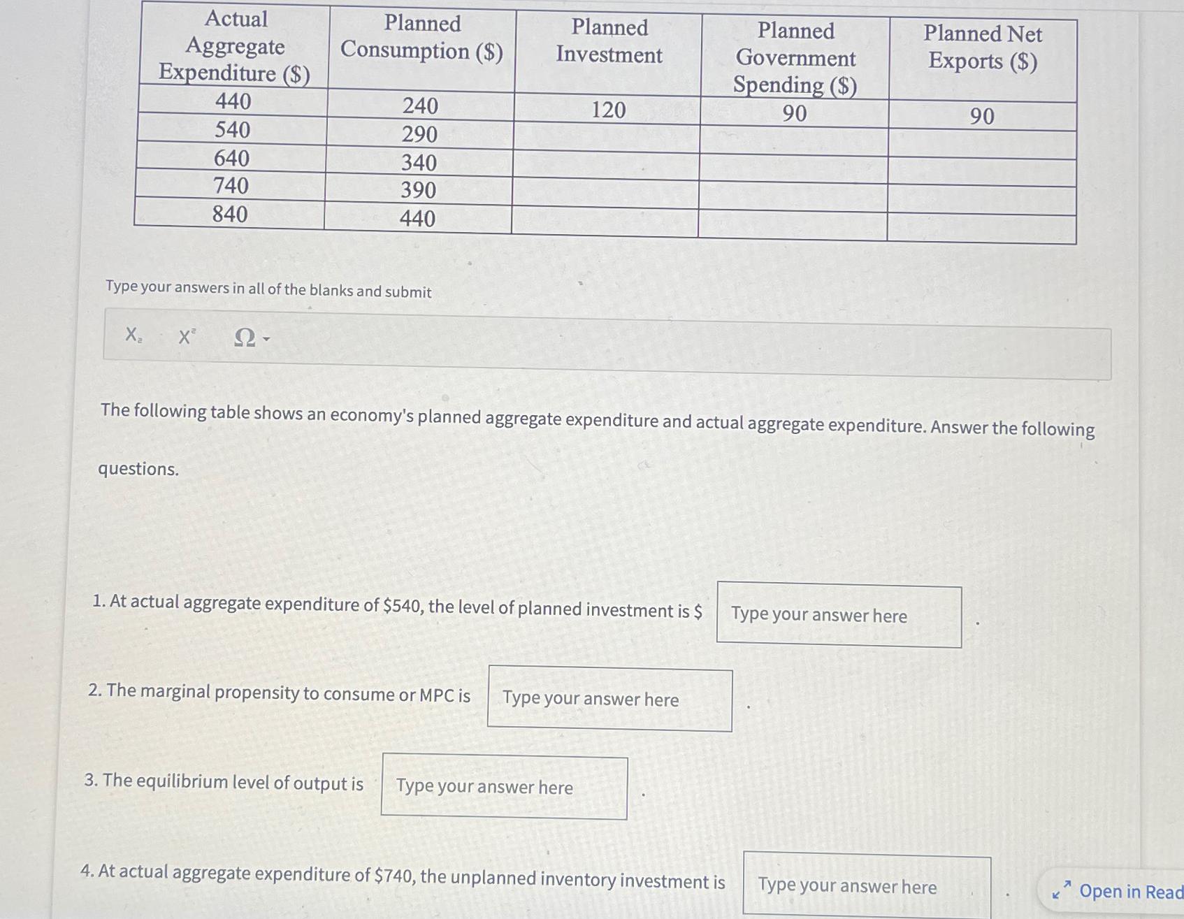Solved \table[[\table[[Actual],[Aggregate],[Expenditure | Chegg.com