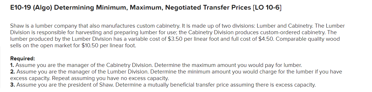 Solved E10-19 (Algo) ﻿Determining Minimum, Maximum, | Chegg.com