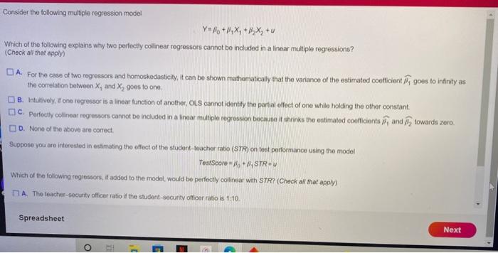 Solved Consider the following multiple regression model V=Po | Chegg.com