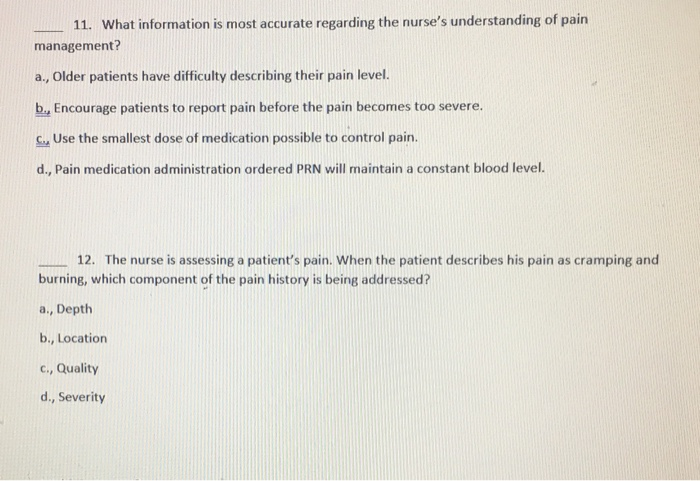 Solved Complete the NCLEX Questions on Pain Management. Cite | Chegg.com