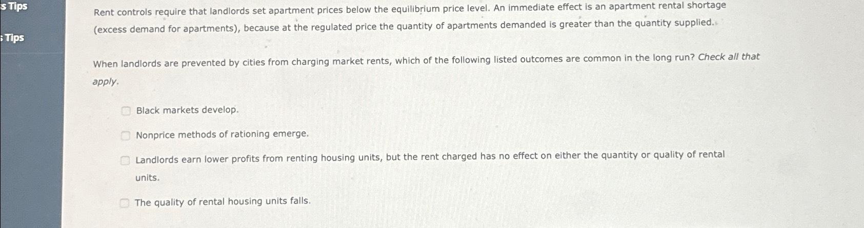 Solved Rent controls require that landlords set apartment | Chegg.com