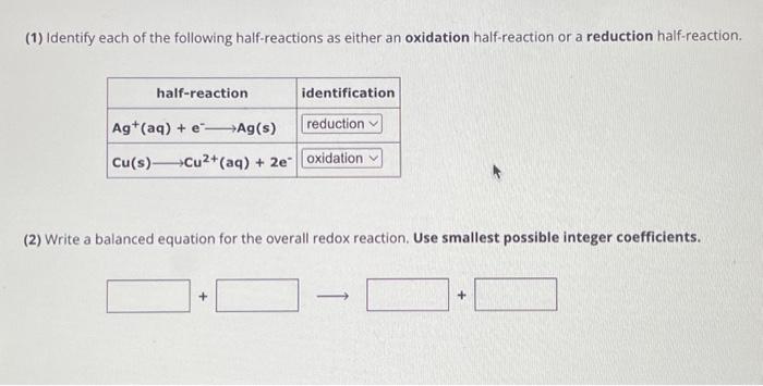 Solved (1) Identify each of the following half-reactions as | Chegg.com