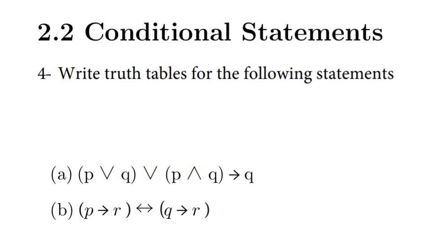 Solved 2.2 ﻿Conditional Statements4- ﻿Write truth tables for | Chegg.com