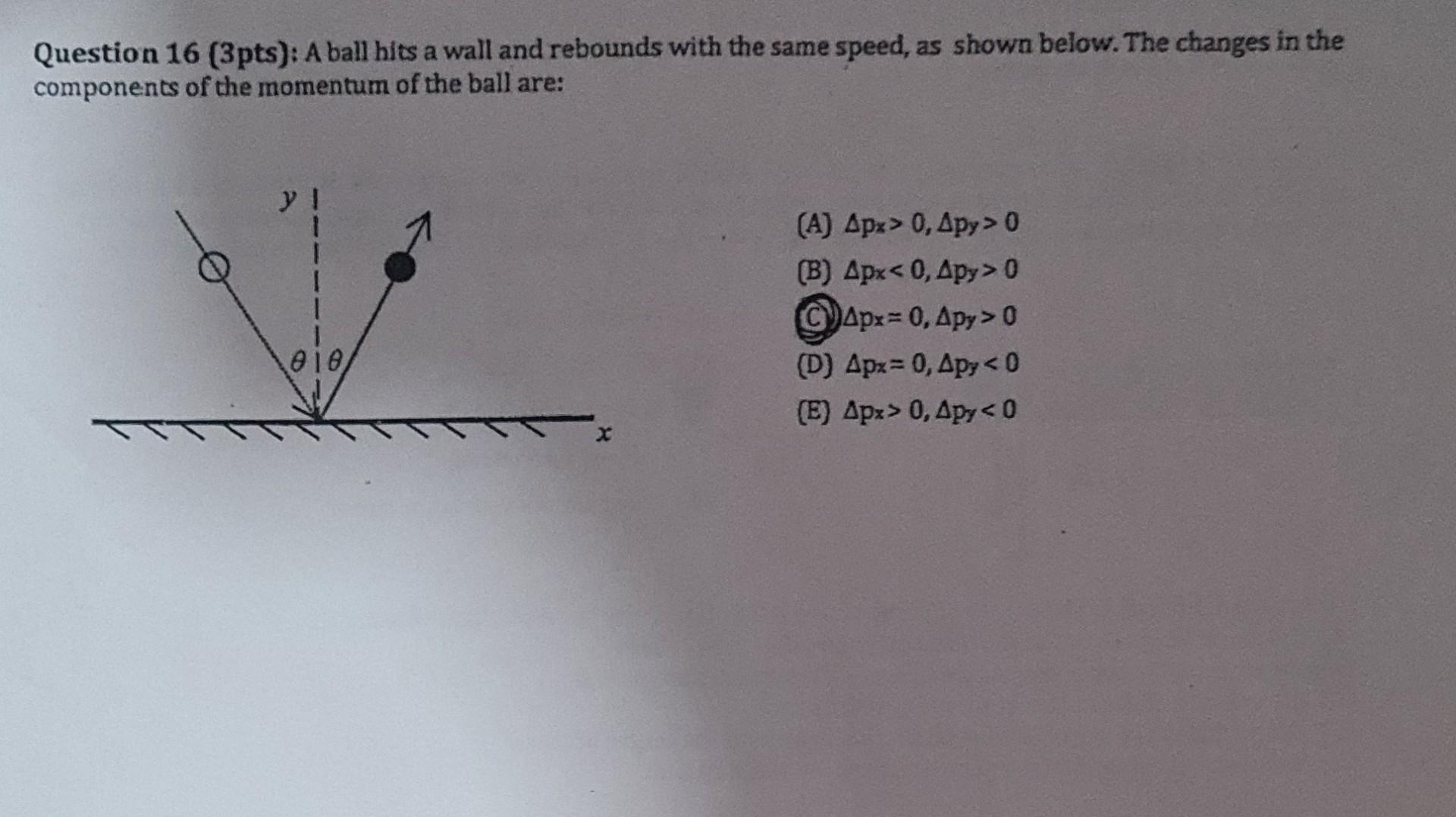 Solved Question 16 ( 3pts) : A ball hits a wall and rebounds | Chegg.com