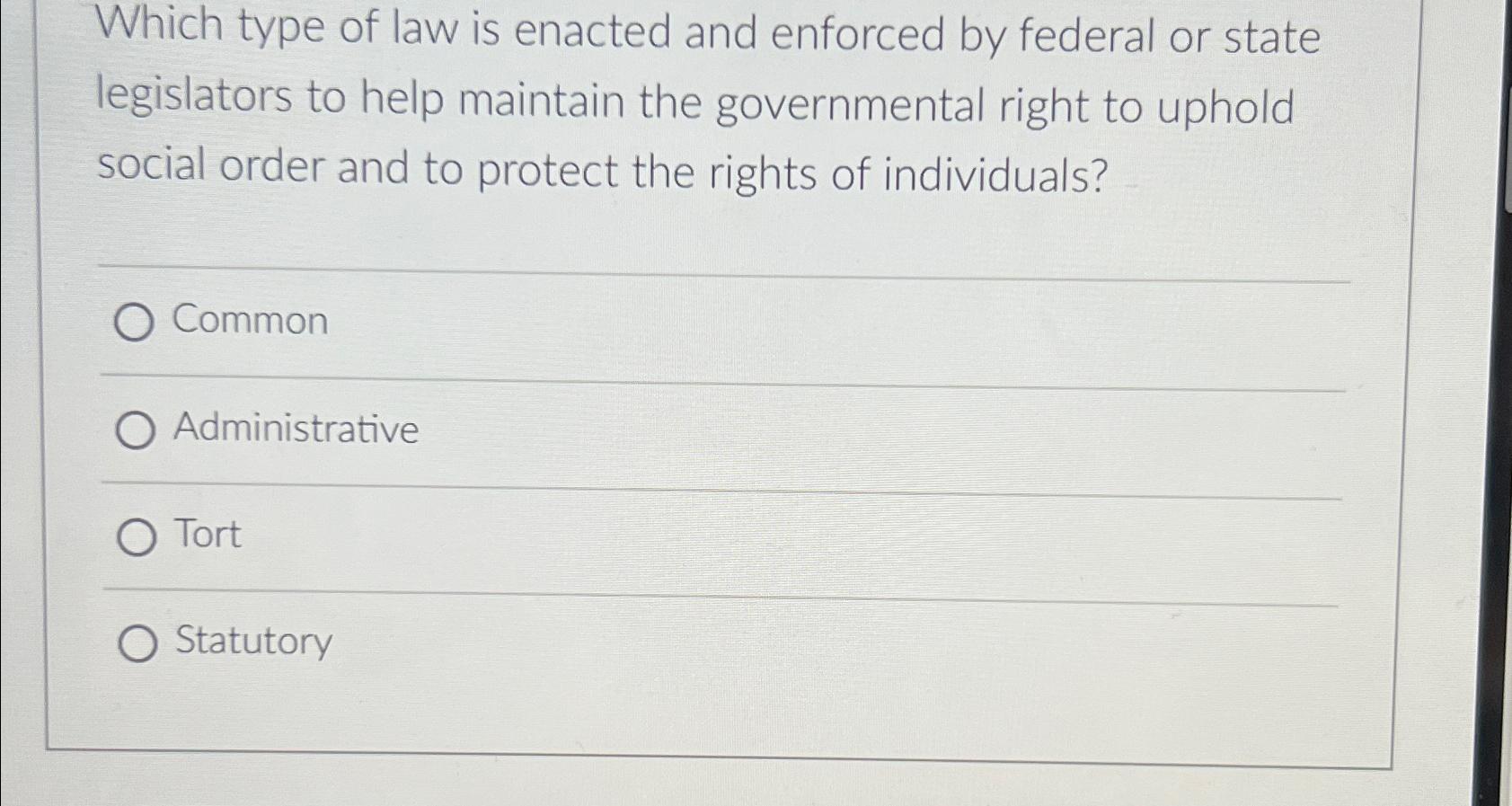 Solved Which type of law is enacted and enforced by federal | Chegg.com