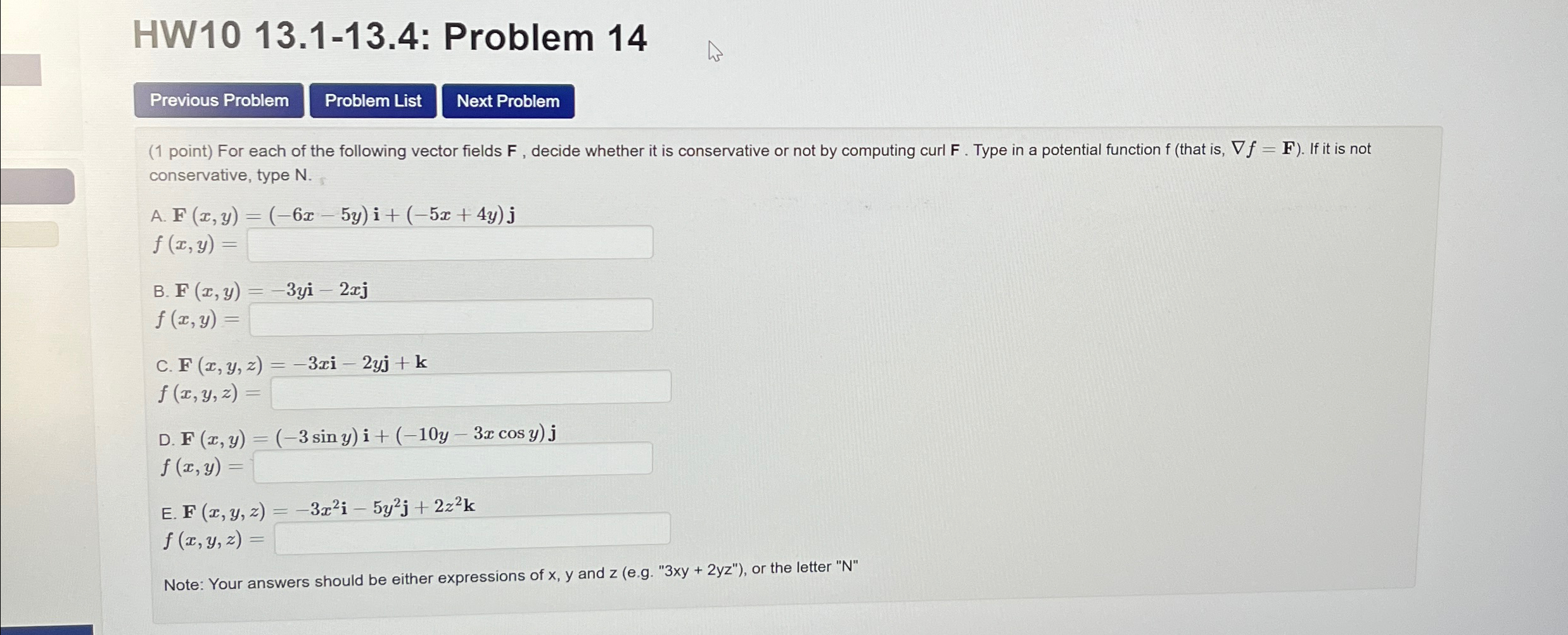 Solved HW10 13.1-13.4: Problem 14(1 ﻿point) ﻿For each of the | Chegg.com