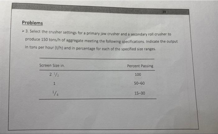 Solved Problems > 3. Select the crusher settings for a | Chegg.com