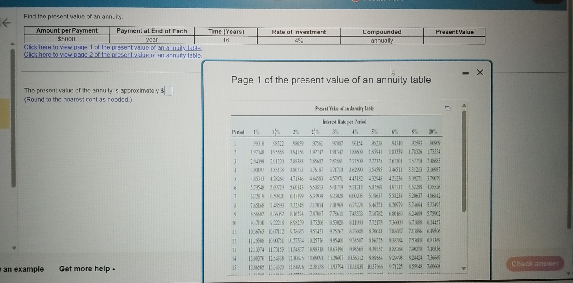 Find the present value of an annuity.\table[[Amount | Chegg.com
