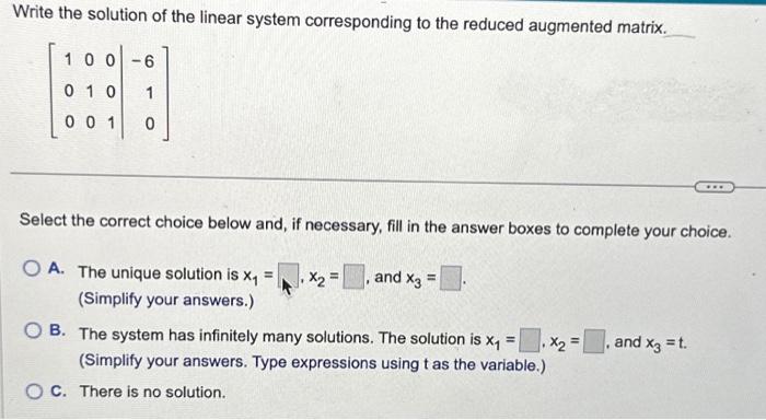 Solved Write the solution of the linear system corresponding | Chegg.com