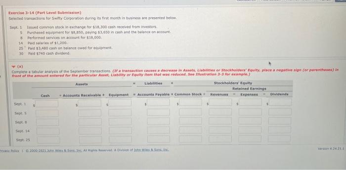 Solved Exercise 3-14 (Part Level Submission) Selected | Chegg.com
