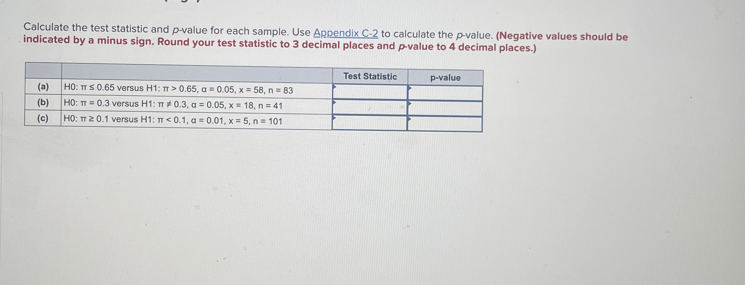 Solved Calculate the test statistic and p-value for each | Chegg.com