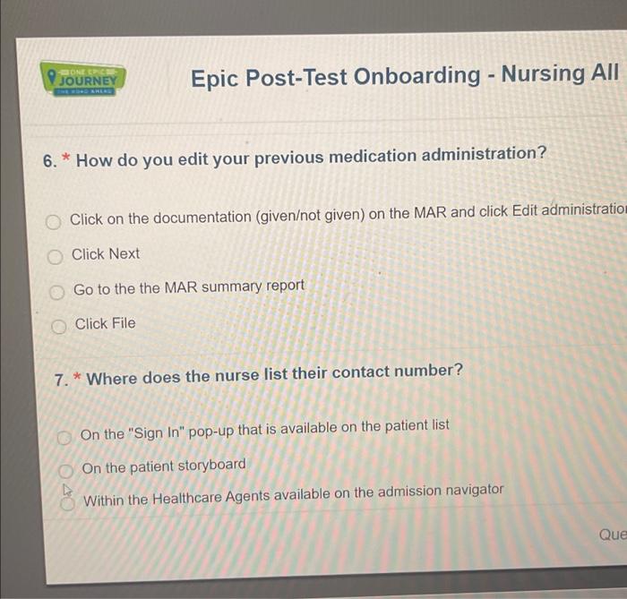 Solved ONE EPICE JOURNEY THE ROAD AHEAD Epic Post-Test | Chegg.com