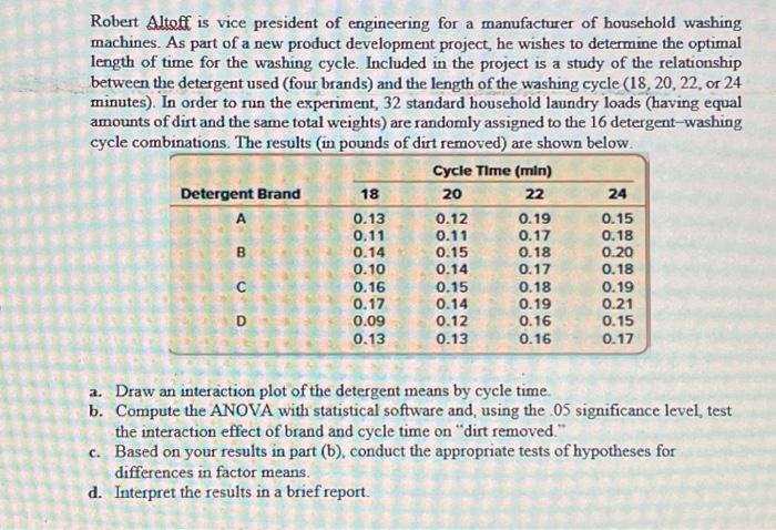 Solved Robert Altoff is vice president of engineering for a | Chegg.com