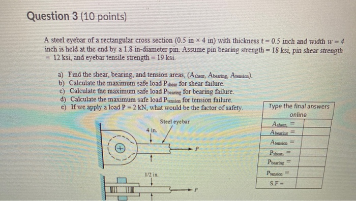 Solved Question 3 (10 points) A steel eyebar of a | Chegg.com