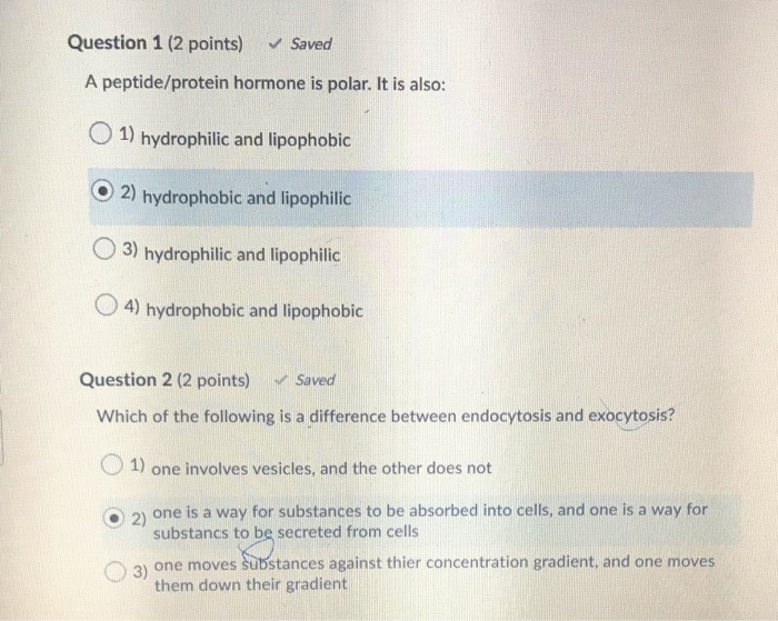 Solved Question 1 (2 points) Saved A peptide/protein hormone | Chegg.com
