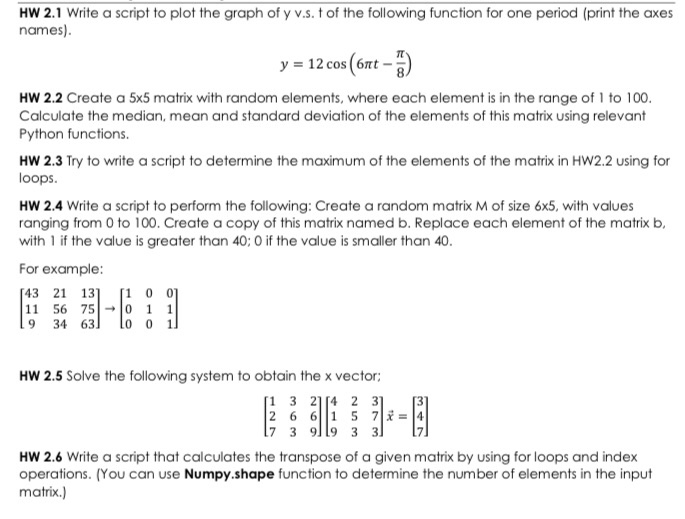 HW 2.1 Write a script to plot the graph of y v.s. t | Chegg.com