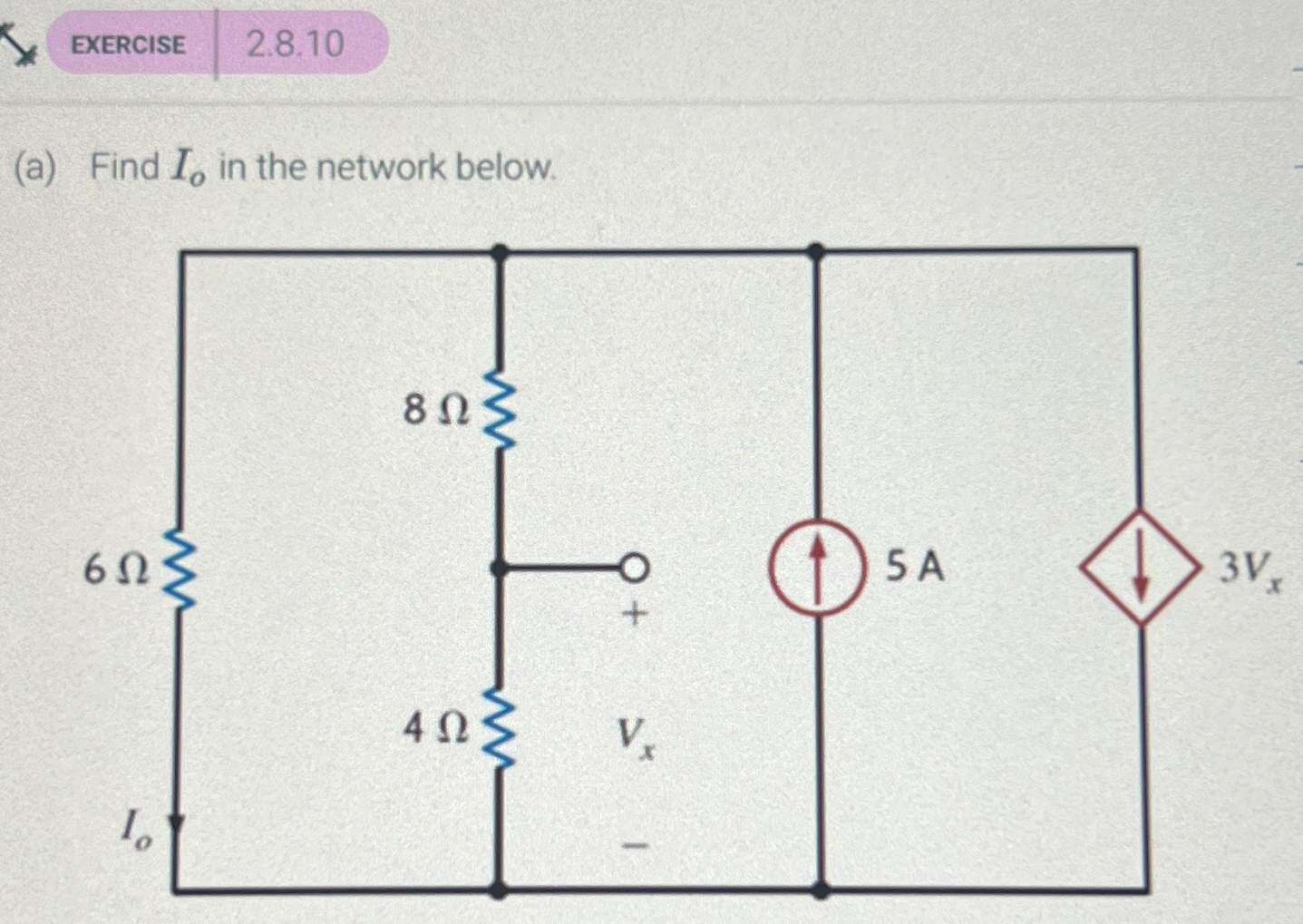 Solved Exercise 2.8.10(a) ﻿Find Io ﻿in the network below. | Chegg.com