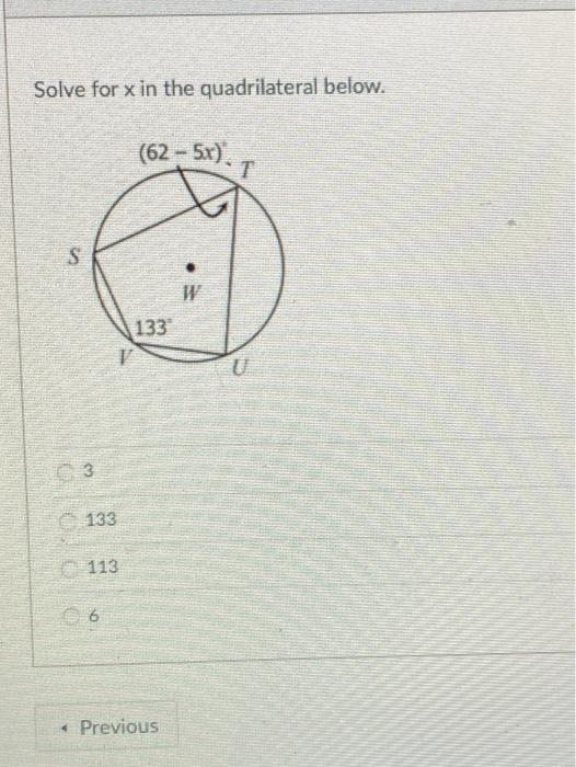 Solved Solve for x in the quadrilateral below. (62 - 5x). T. | Chegg.com